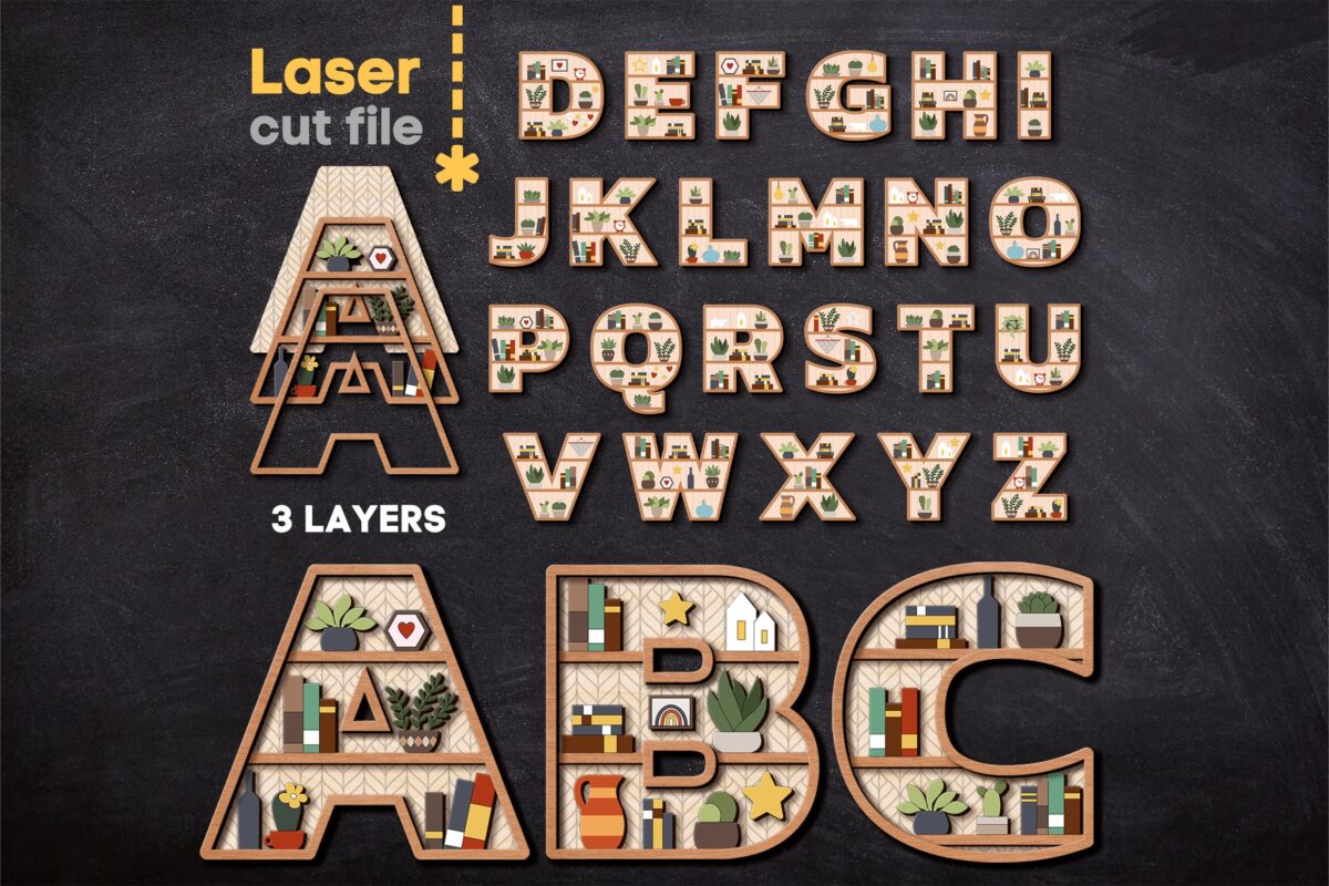 Alfabeto SVG para Corte Láser | Letras Monogramas para Decoración de ...